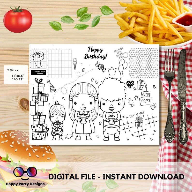 Printable Happy Birthday Party Coloring Page Birthday - Etsy