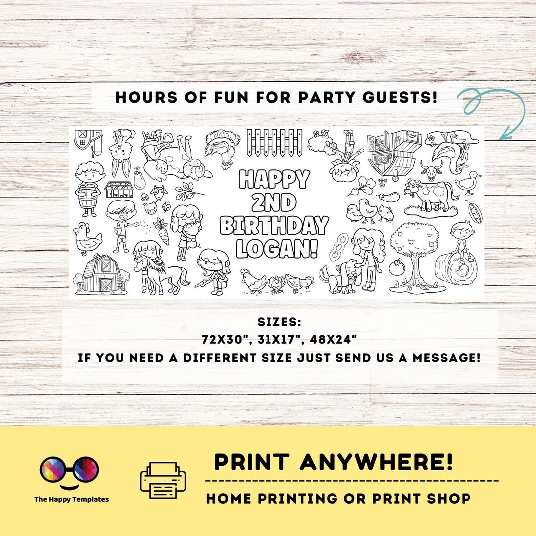 Editable Farm Animals XL Coloring Page Banyard Birthday - Etsy