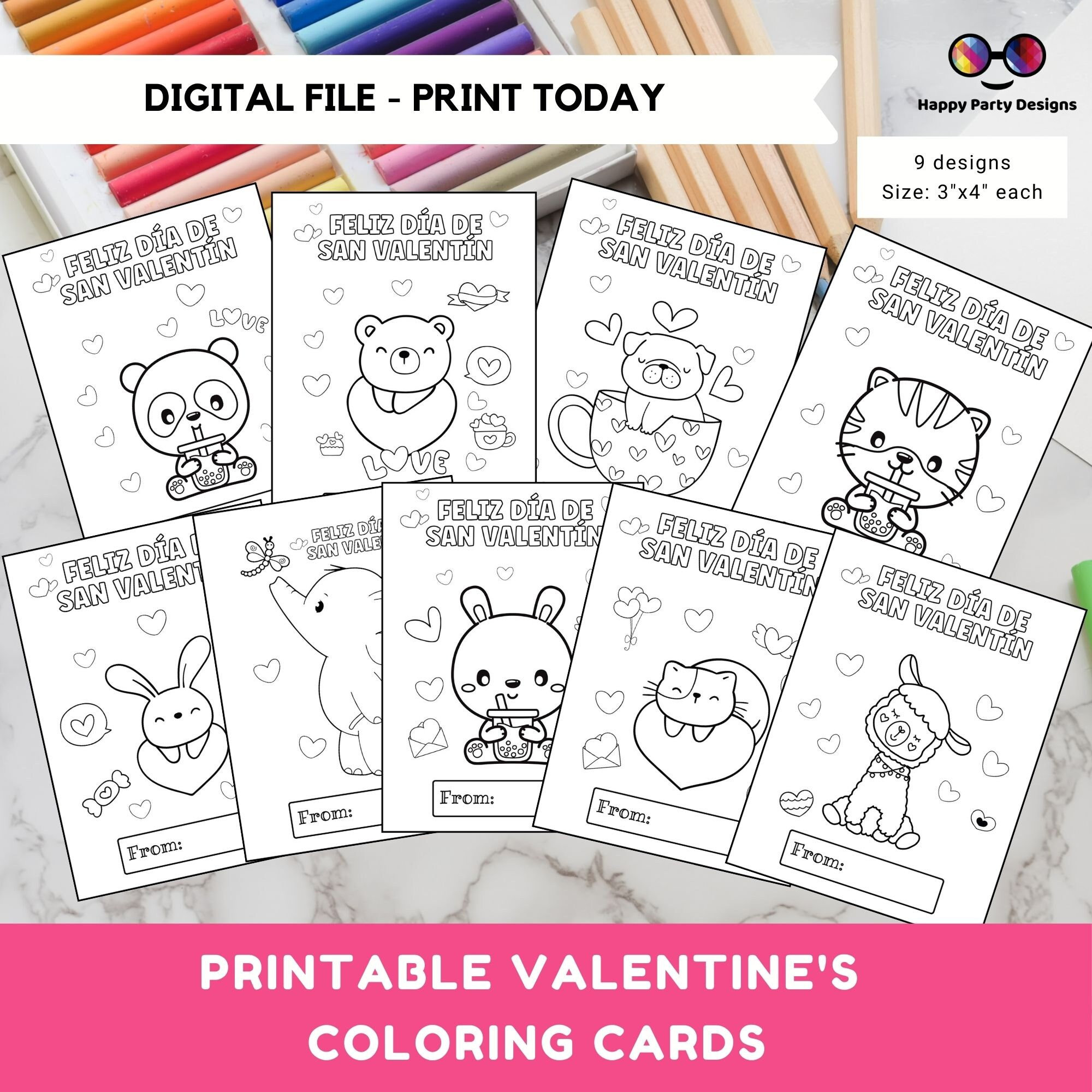 Spanish Valentines Day Printable Coloring Cards INSTANT DOWNLOAD Set of ...