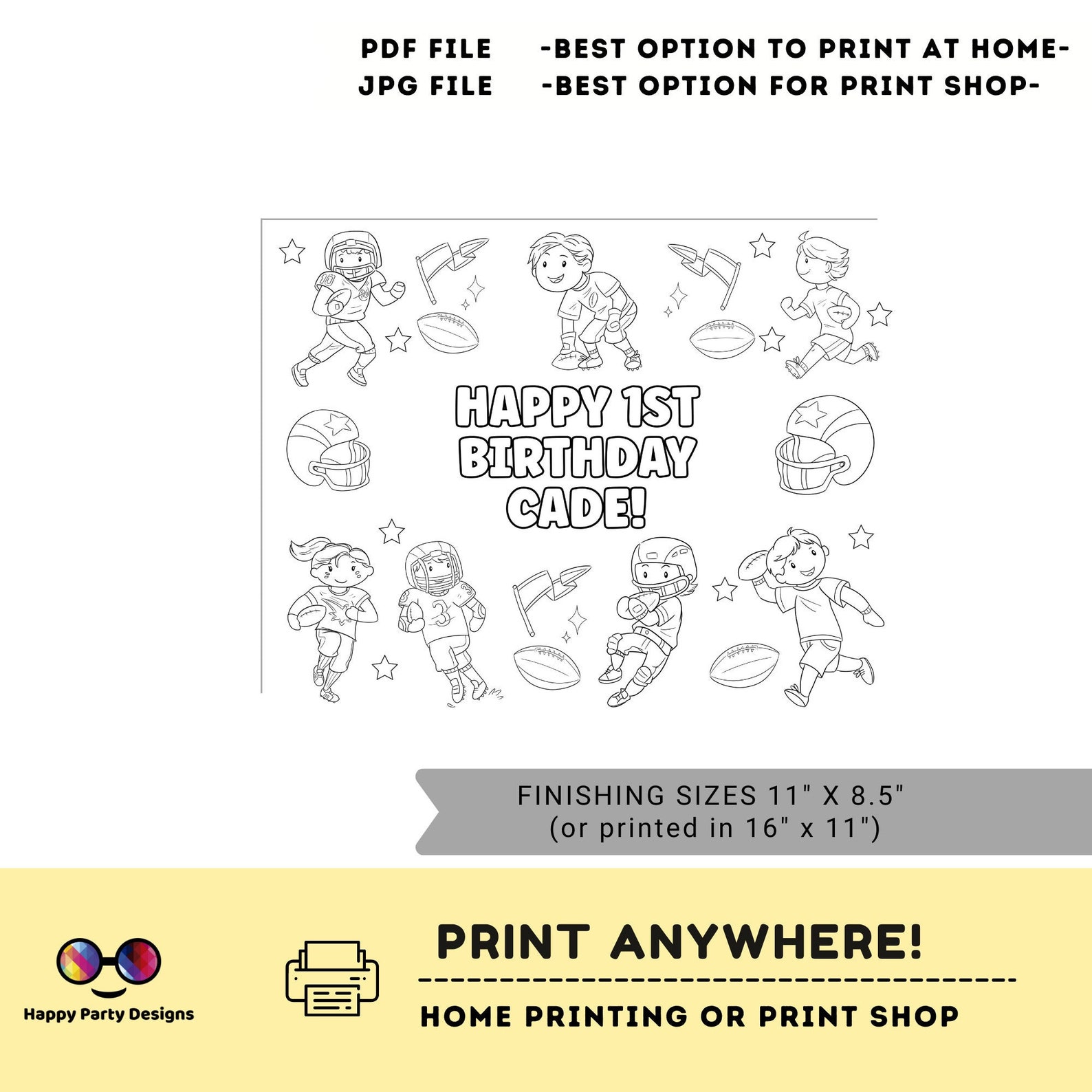 Editable American Football Birthday Coloring Page | Sports Party ...
