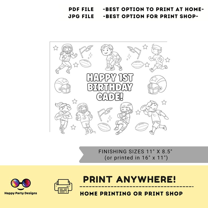 Editable American Football Birthday Coloring Page | Sports Party ...