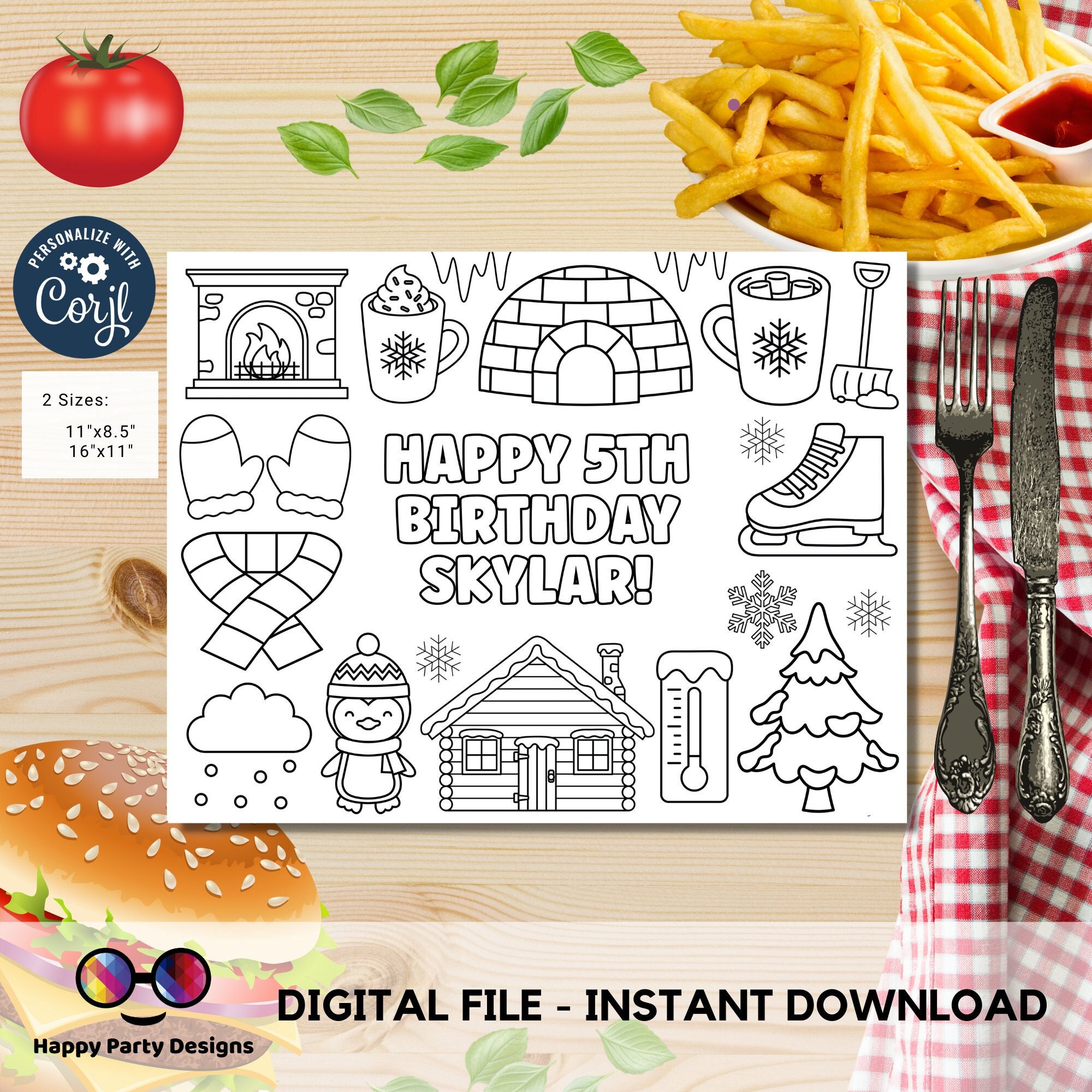 Editable Winter Elements Coloring Page Placemat Coloring - Etsy