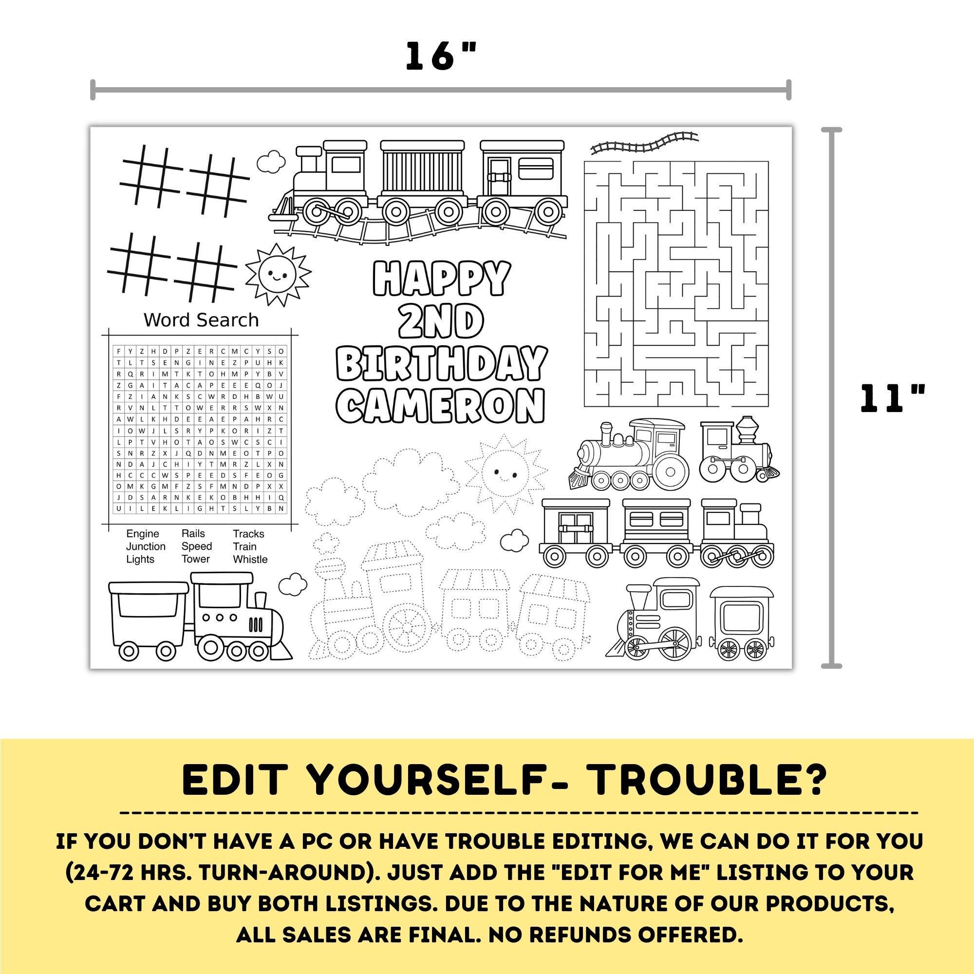 Editable Train Printable Activity and Coloring Activity Page | Placemat ...