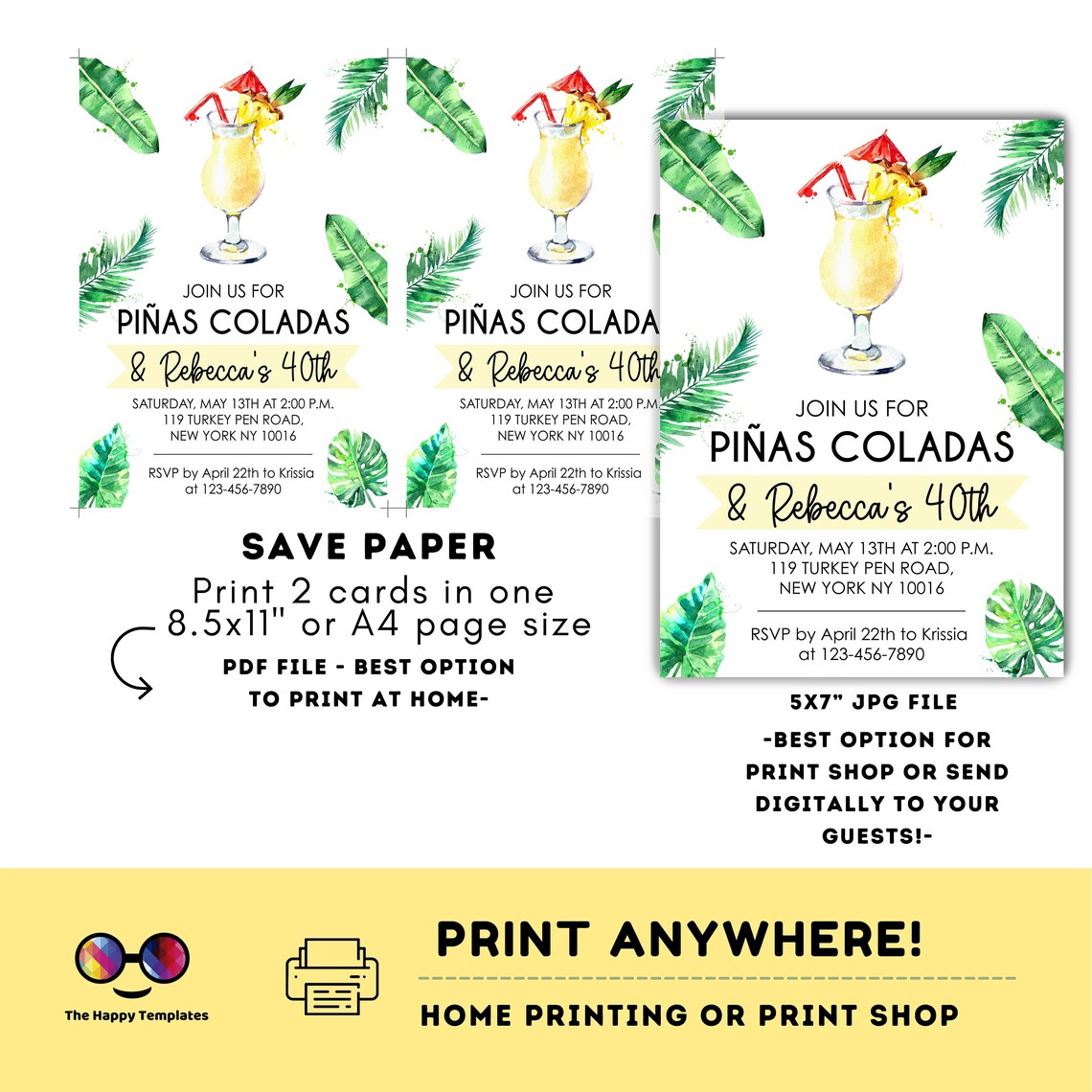 Editable Piña Colada Invitation Summer Drinks Party Invite - Etsy
