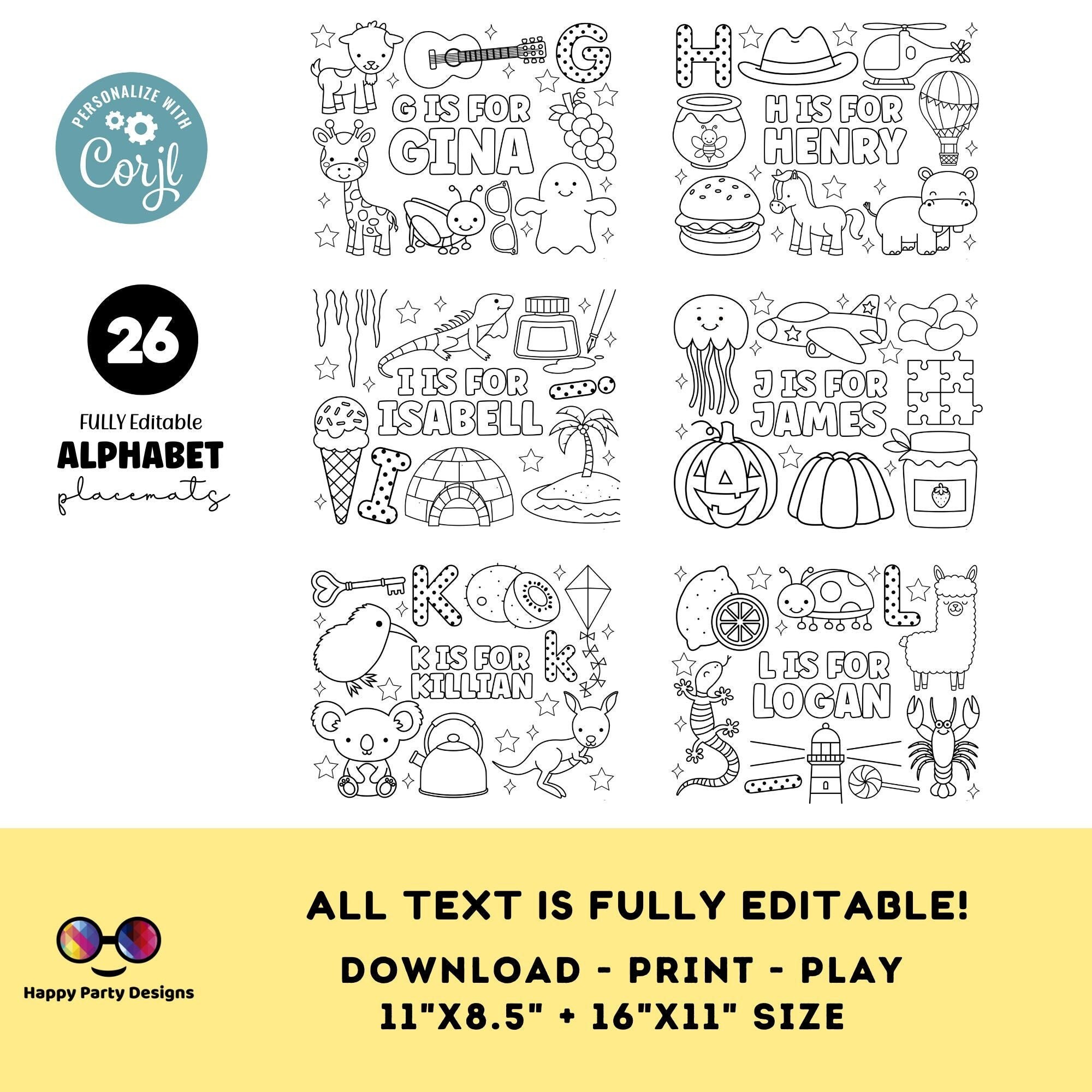 Editable Name Coloring Page Alphabet Bundle Personalized - Etsy Canada