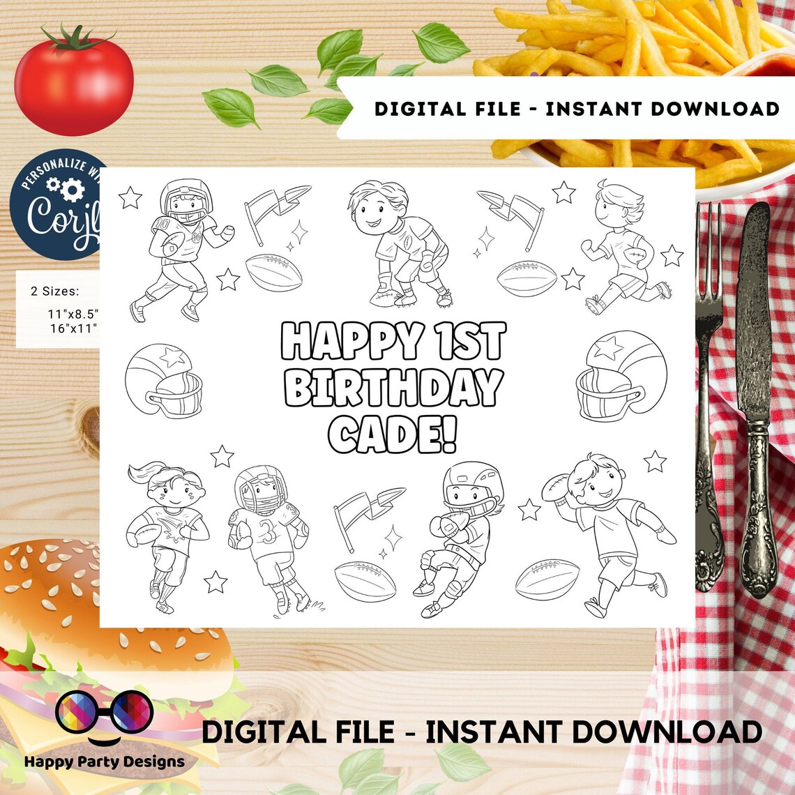 Editable American Football Birthday Coloring Page | Sports Party ...