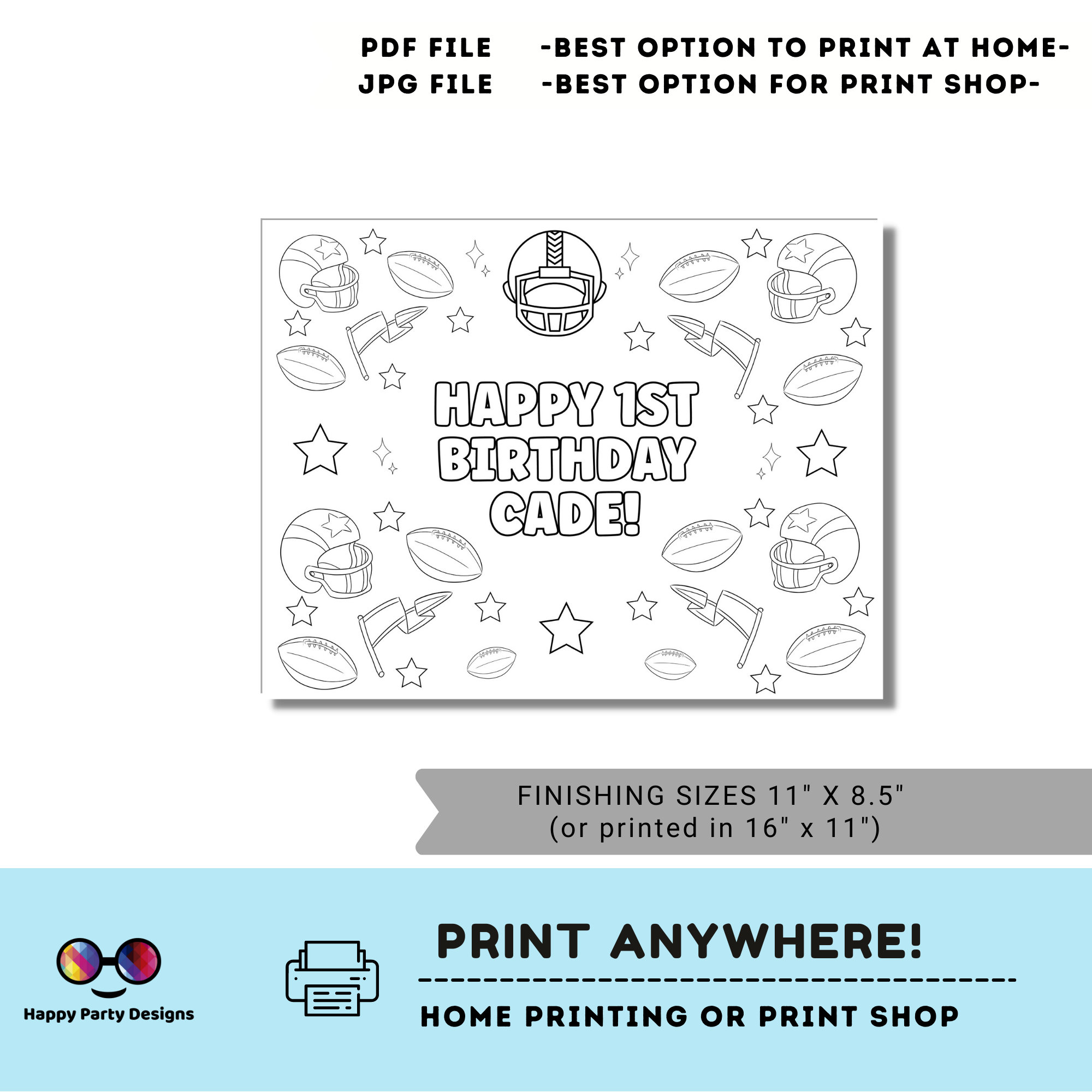 Editable American Football Birthday Coloring Page Sports - Etsy