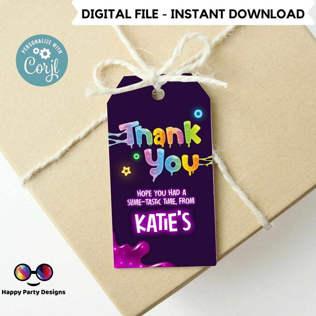 Editable Slime Birthday Thank You Gift Tags Slime Party Favor Tags ...