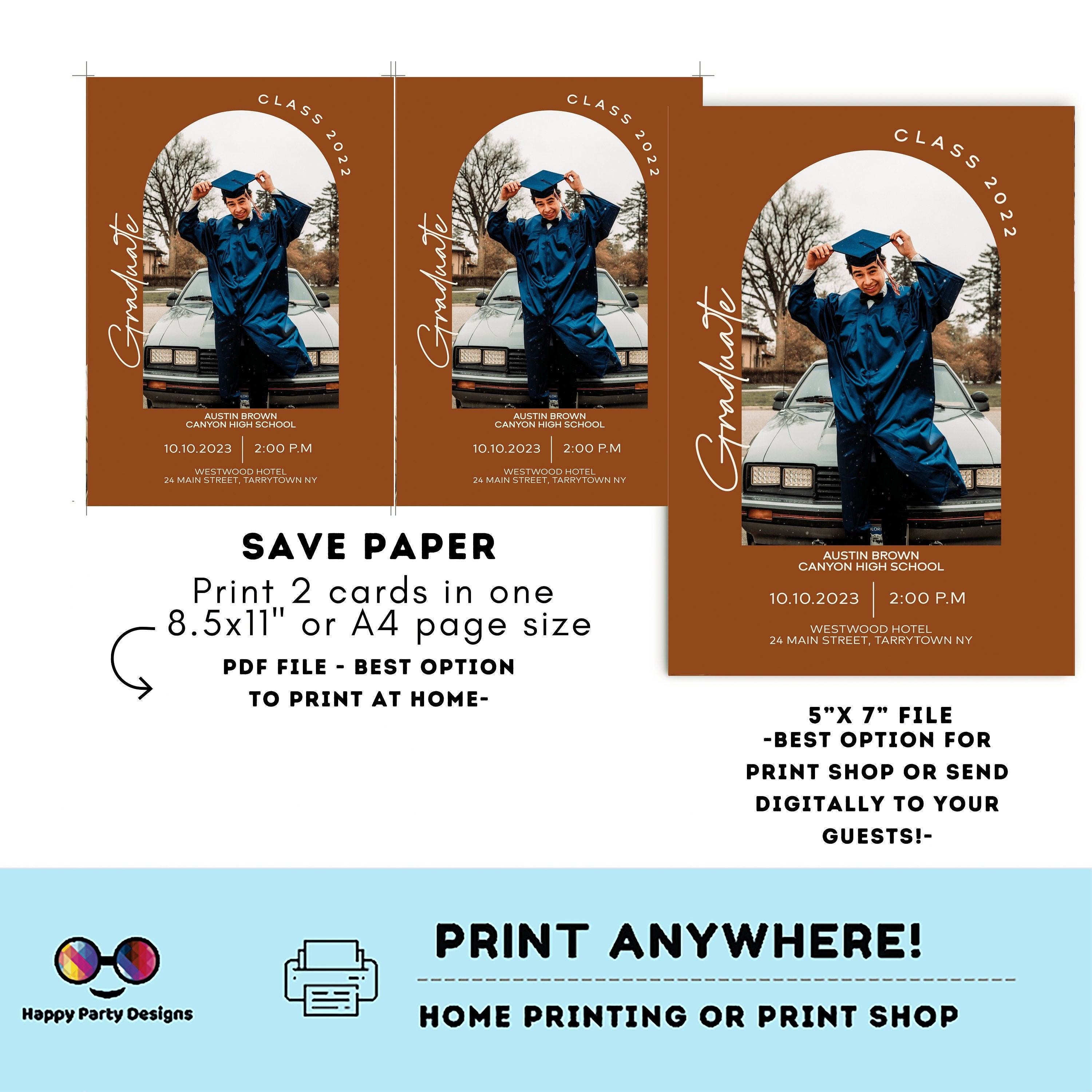 Boho Graduation Invitation Editable Invitation With Picture - Etsy