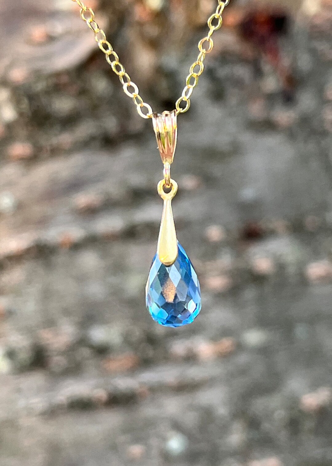 Solid Gold London Blue Topaz Necklace, December Birthstone, Blue ...