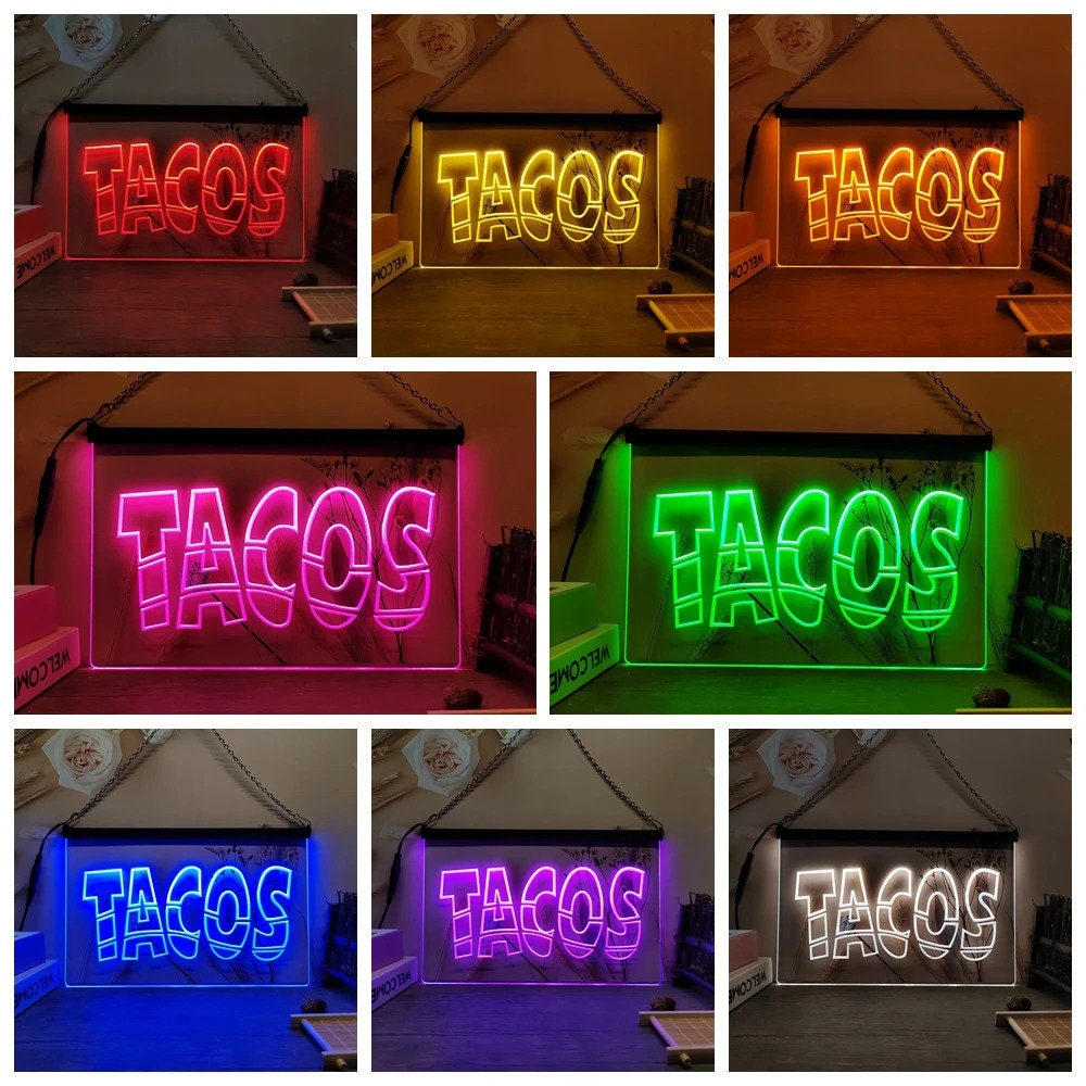 Mexican Taco LED Neon Sign RGB Color Changing Light Acrylic Carved Sign ...