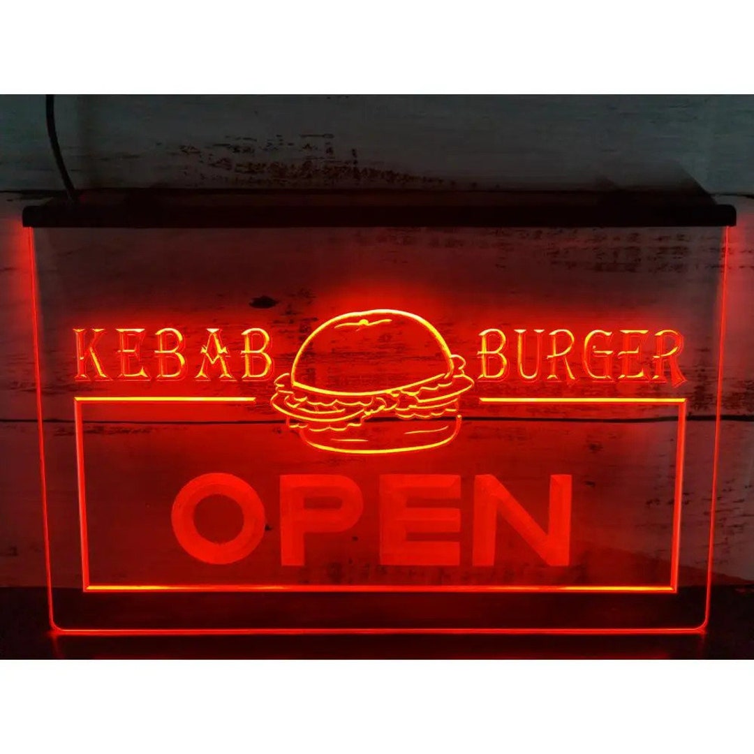 Open Kebab Burger Cafe Fast Food LED Neon Sign RGB Color Changing Light ...