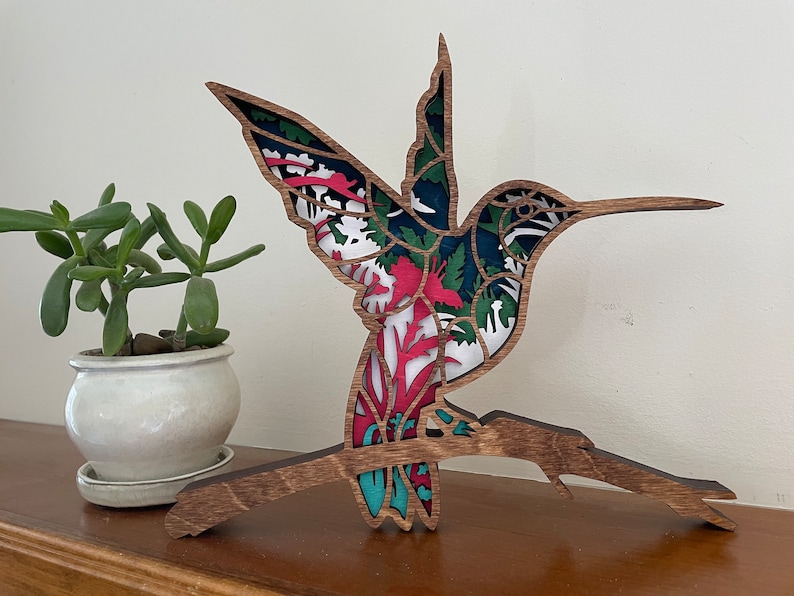 Layered Wood Hummingbird, 3D Wood Hummingbird, Lasercut Hummingbird ...