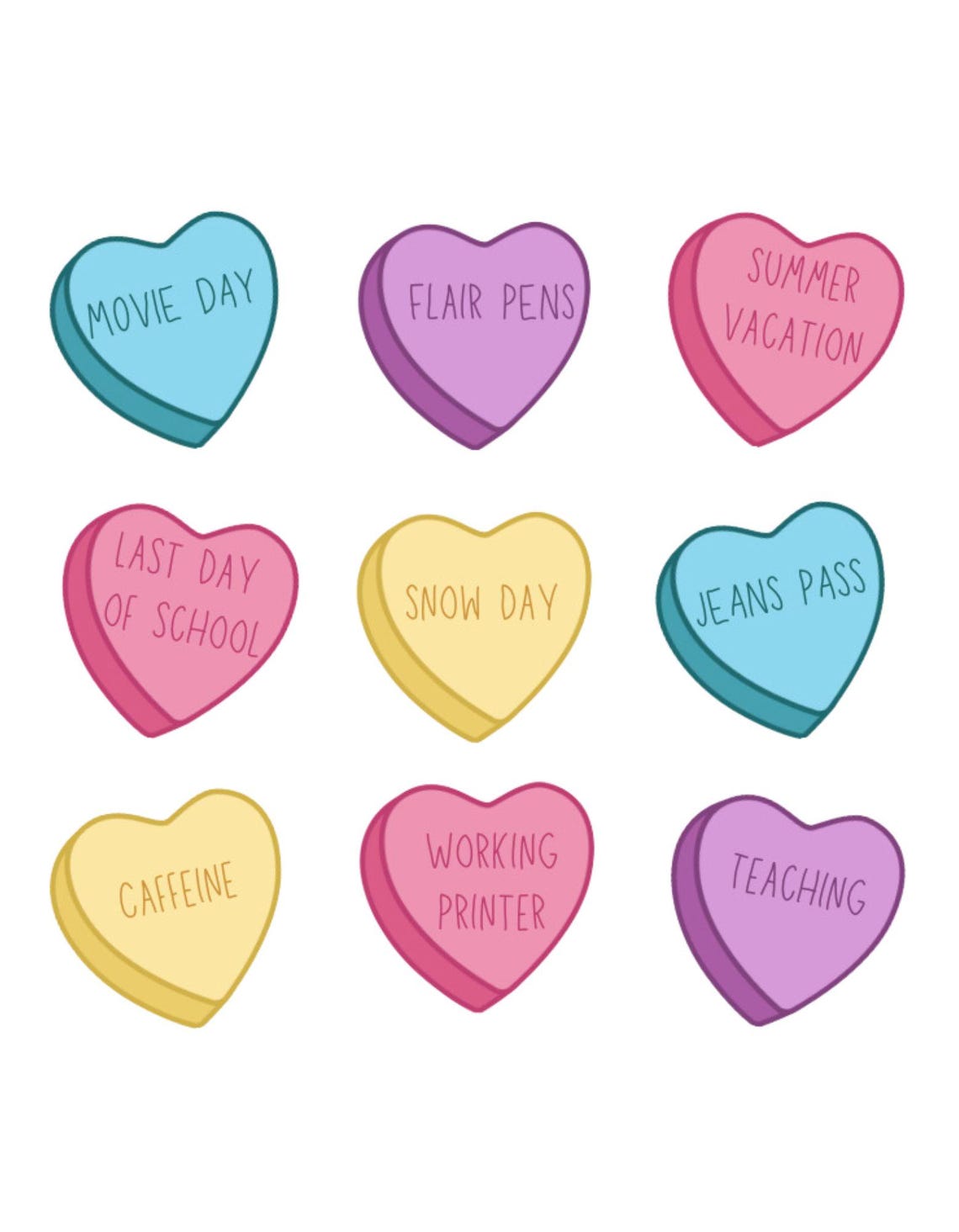 Teacher-themed Conversation Hearts PNG - Transparent Background - Etsy