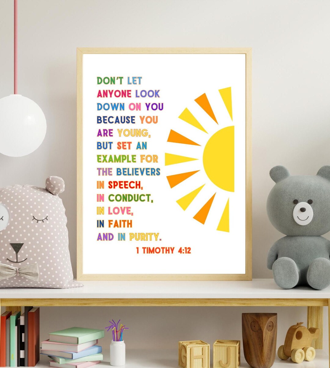 1 Timothy 4:12 Christian Wall Art Print Childs Room | Christian Decor ...
