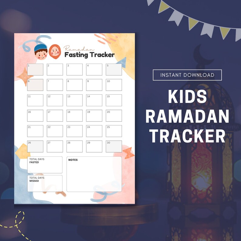 Kids Ramadan Tracker Printable PDF Muslim Fasting Journal Counting Days ...