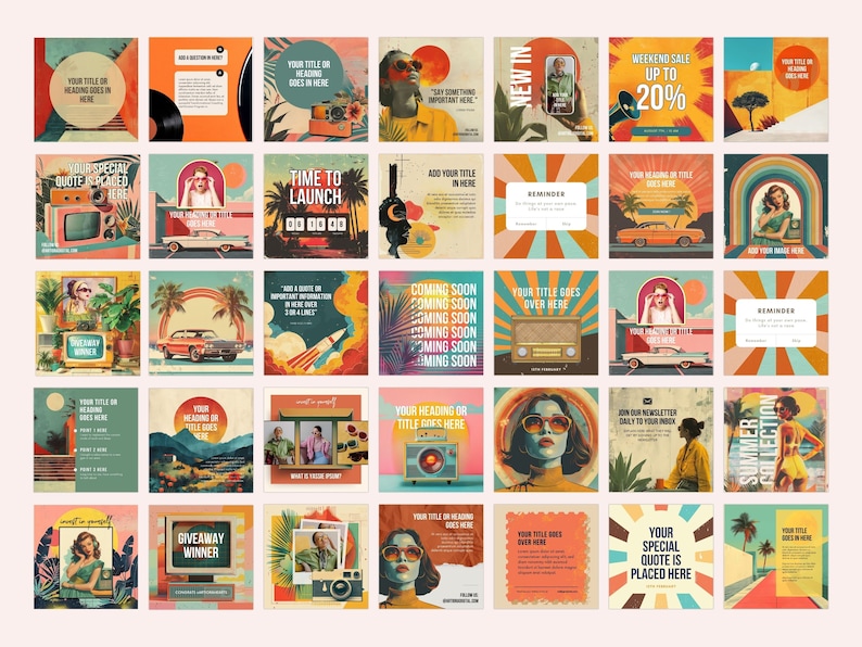 Retro Instagram Templates, Instagram Posts Canva Templates, Vintage ...