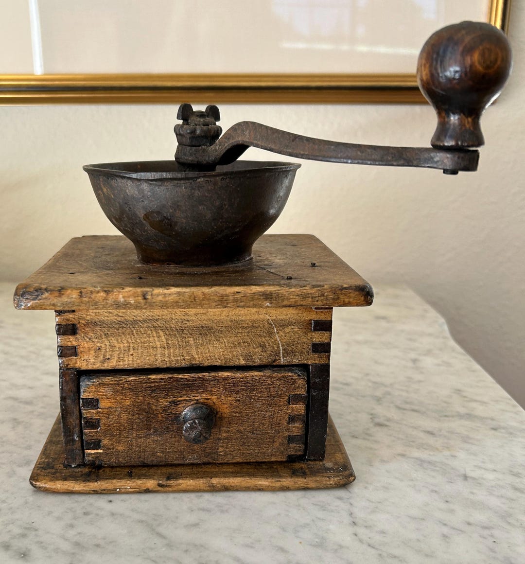 Antique Victorian-style Wood & Cast Iron Hand Crank Coffee Grinder - Etsy