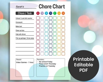 Chore/task Chart Editable Printable Instant Download - Etsy