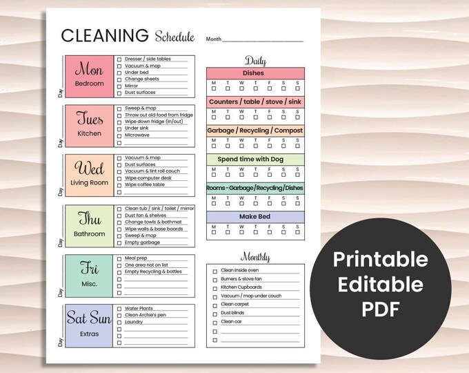 Editable Chore Chart for Couples & Families Instant Download Daily ...