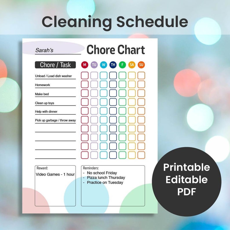 Editable and Printable Chore Chart Instant Download for Daily Chores ...