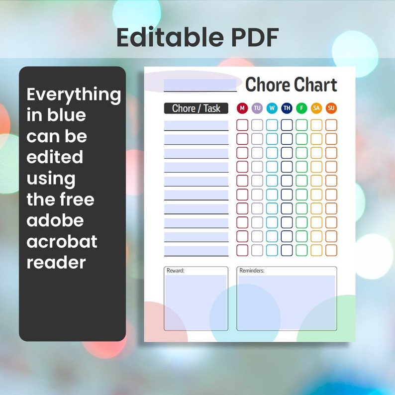 Editable and Printable Chore Chart Instant Download for Daily Chores ...