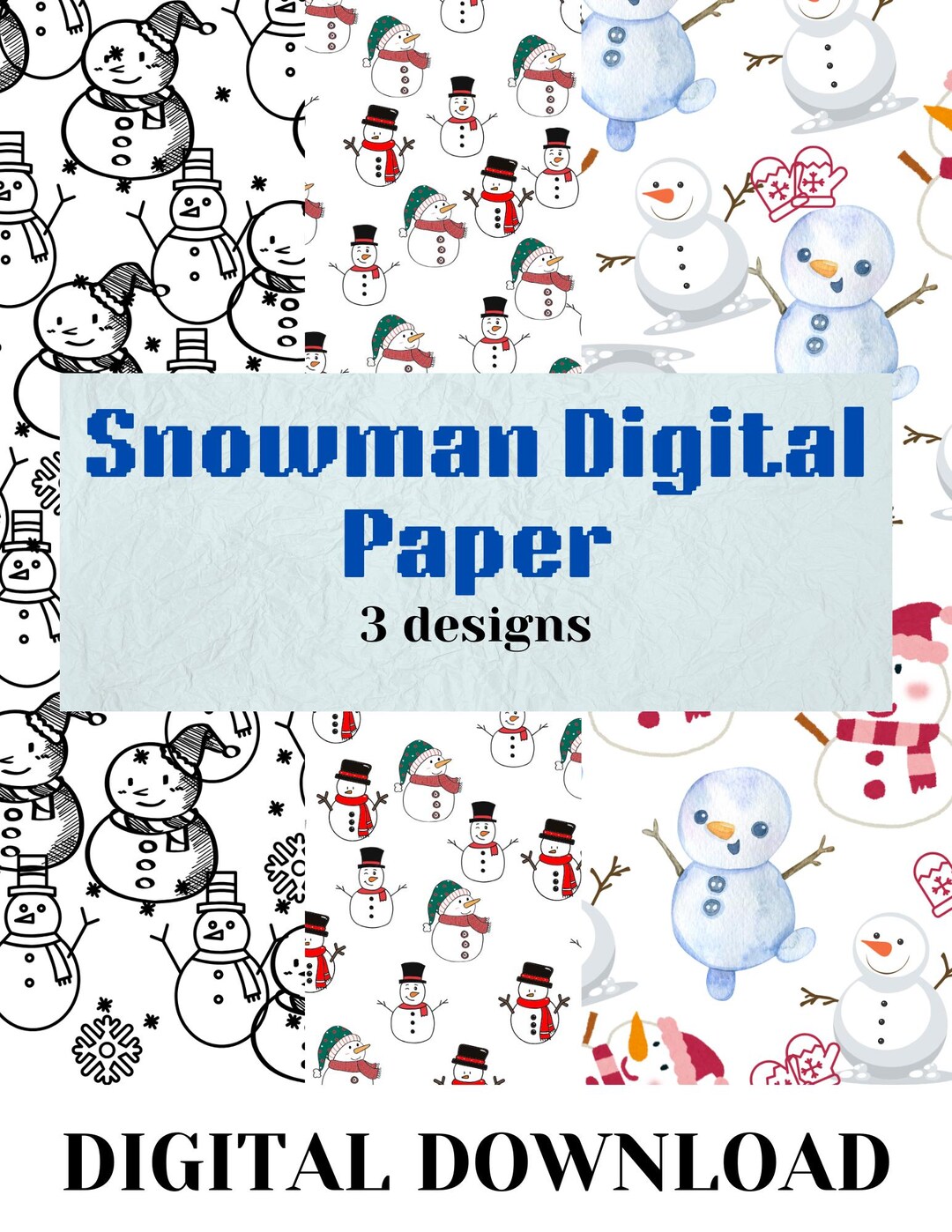 Snowman Christmas Digital Paper for Scrapbooking and Card Making With ...
