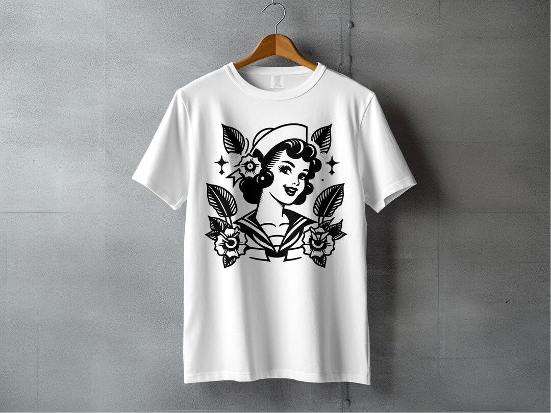 Vintage Girl Design, Classic Pin-up Girl Graphic, Retro Nautical Art ...