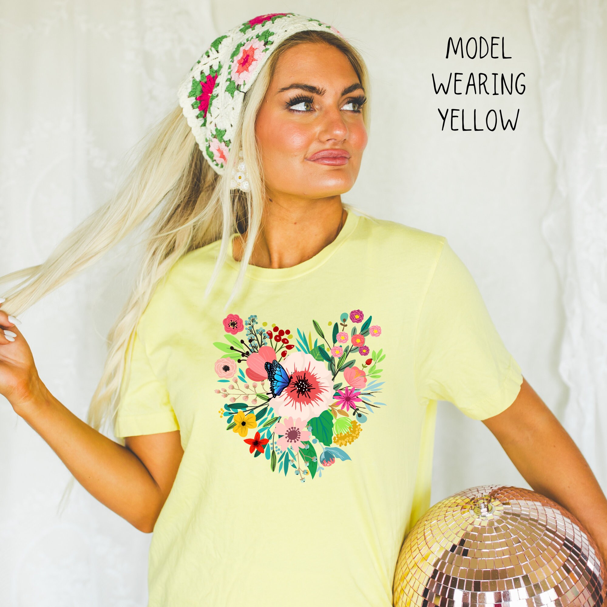 Floral Heart With Blue Butterfly Shirt, Flowered Heart, Women's ...