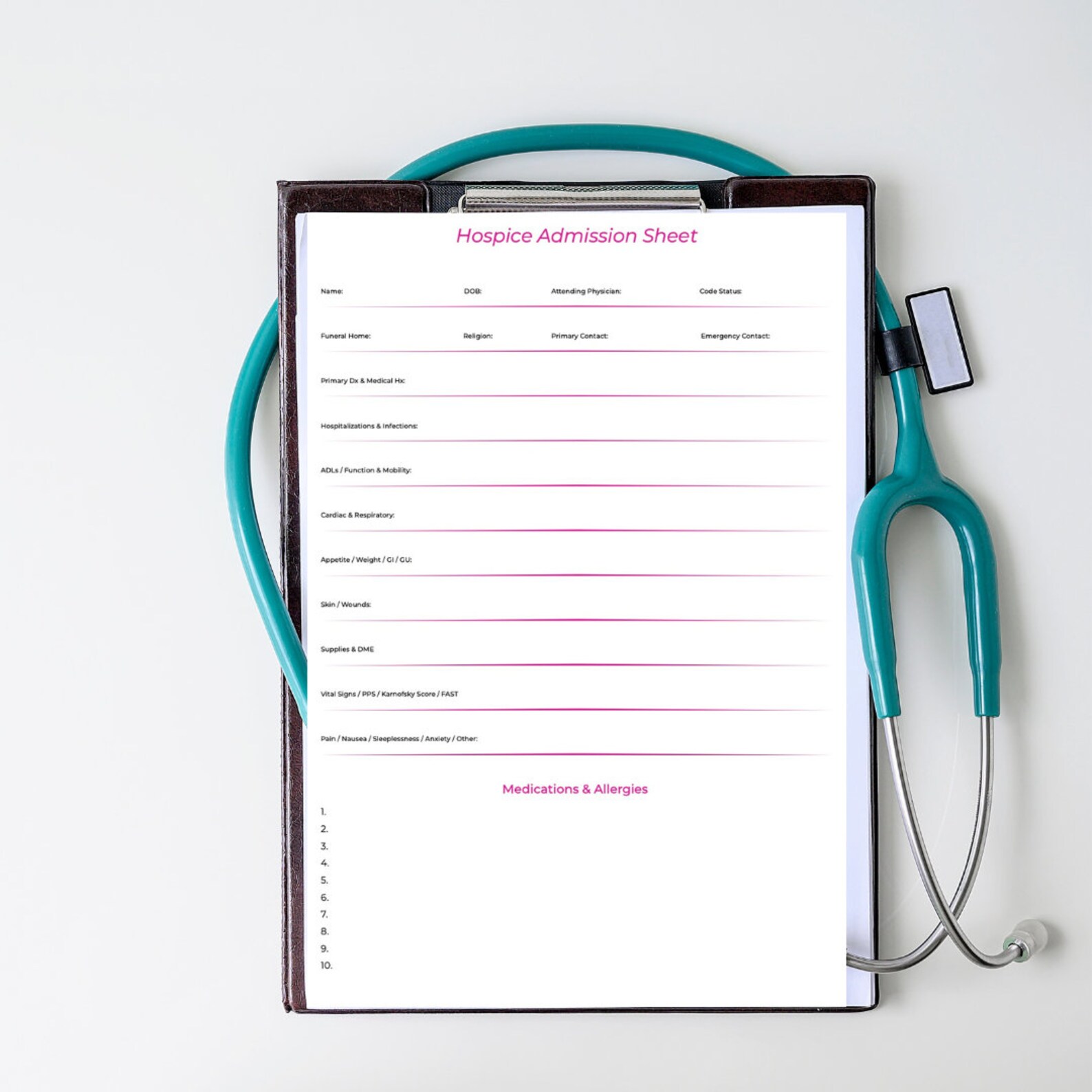 Printable Hospice Admission Sheet Template for RN Case Managers the ...