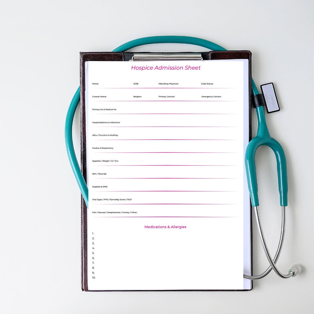 Printable Hospice Admission Sheet Template for RN Case Managers the ...