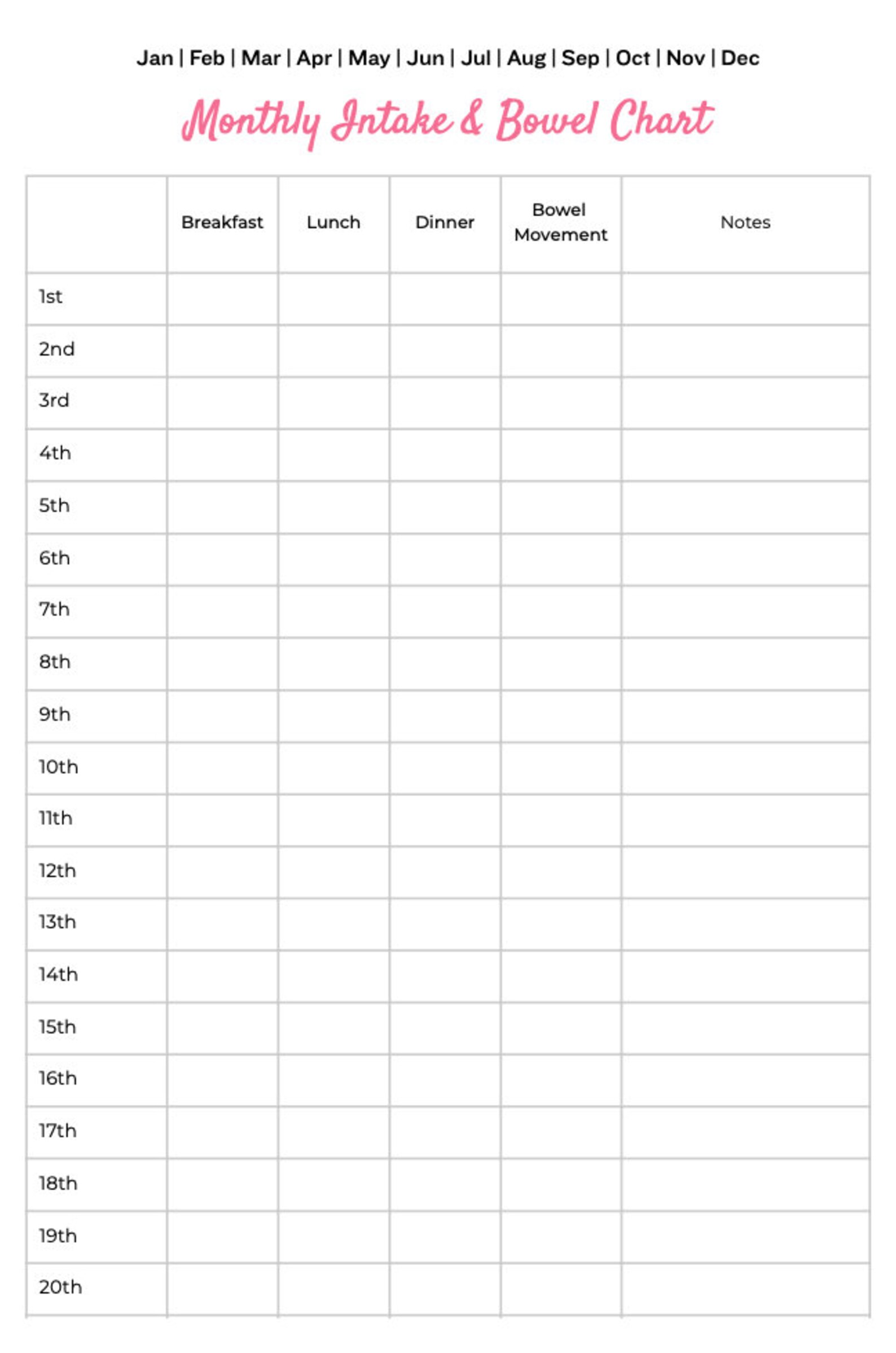 Printable Food Intake and Bowel Movement Assessment Sheet Template - Etsy