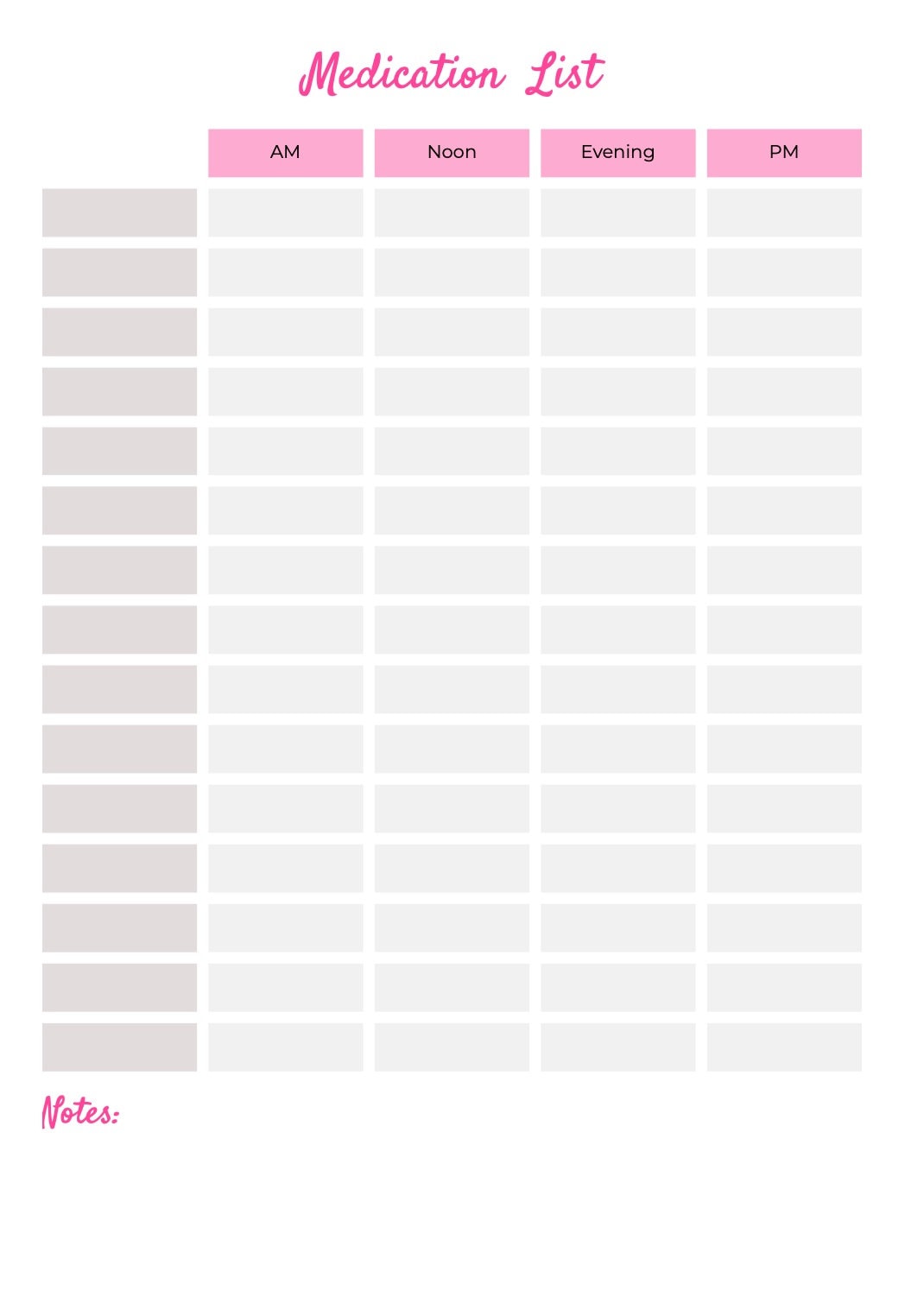 Printable Medication List Template for Nurse Case Managers, Patients ...