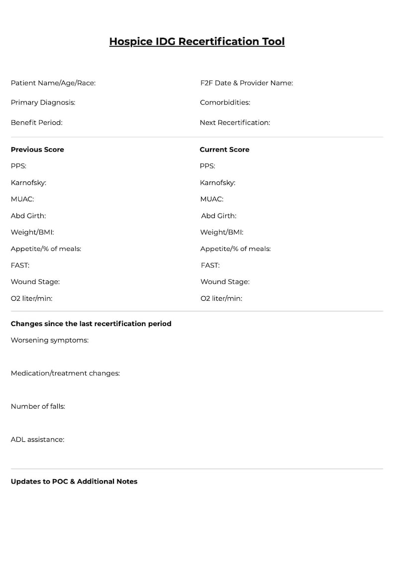 Printable Hospice IDG Recertification Tool - Etsy