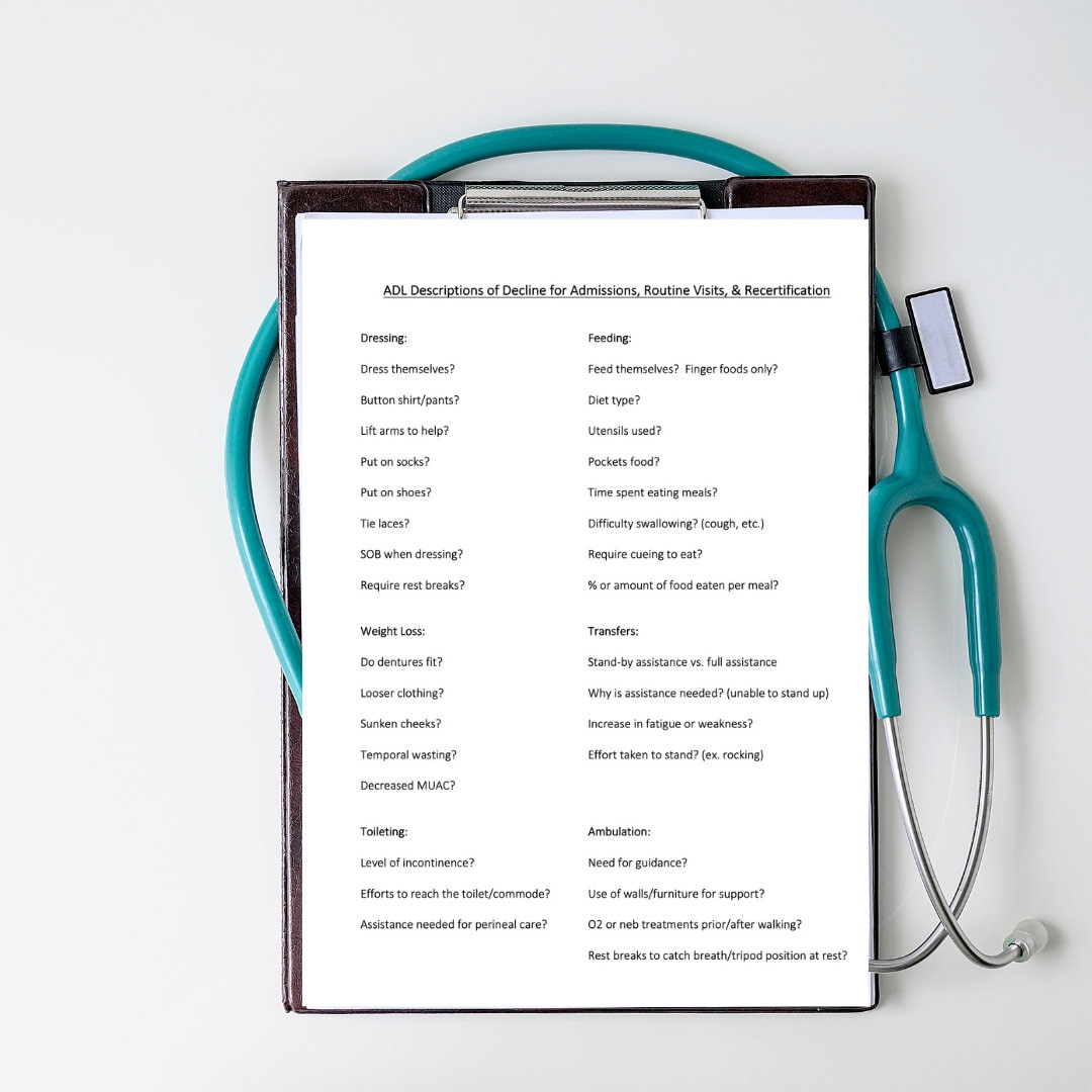 Hospice ADL Justification Template: Admissions & Recertifications ...