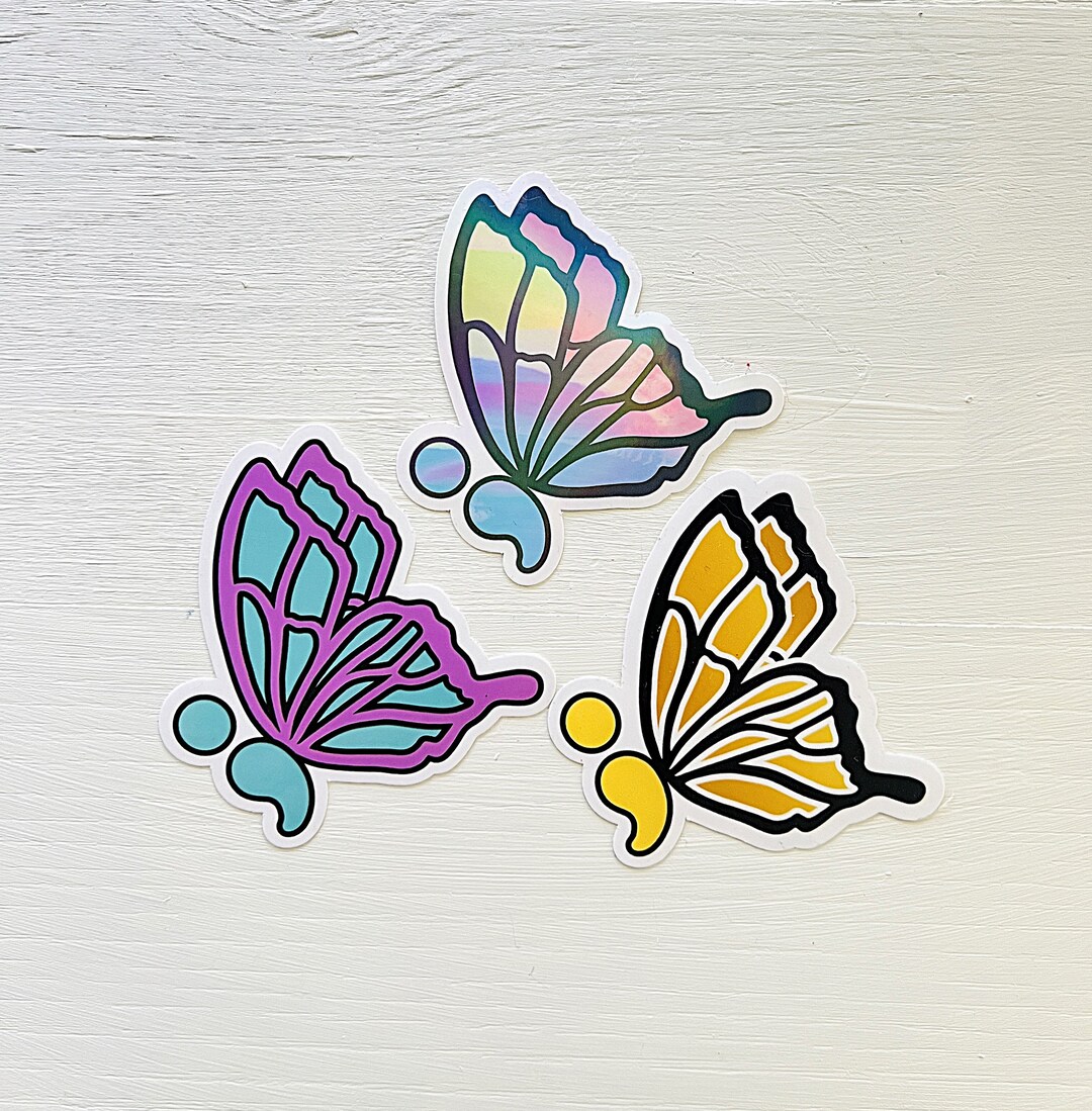 Semi-colon Butterfly Sticker | Mental Health Matters | Holographic ...