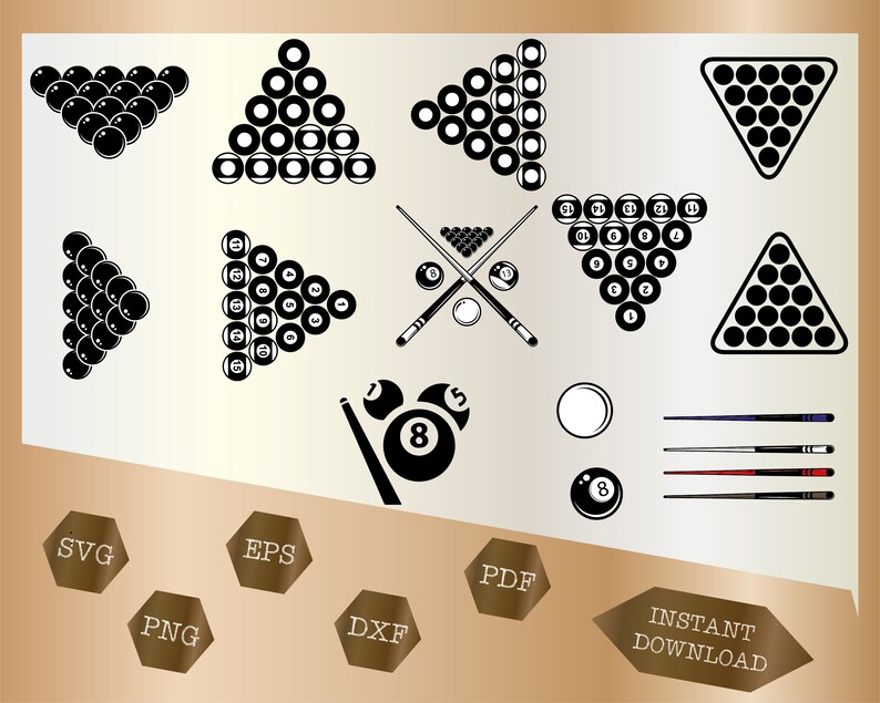 Billiards Svg Bundle Pool Svg Rack Cue Break Solids - Etsy