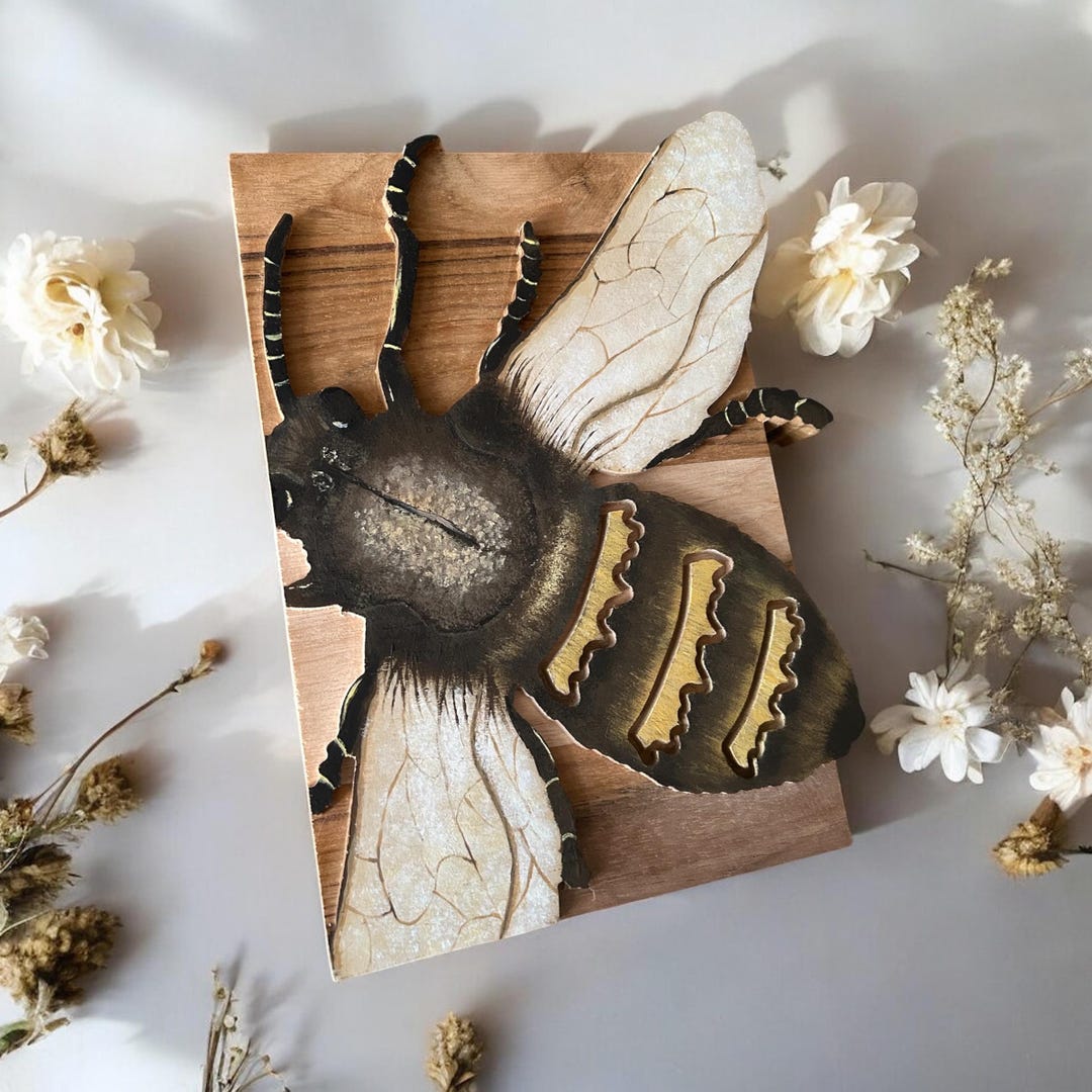 Wooden Bee Hand-painted Wall Art, Nature Inspired Bee Decor, Boho Bee ...