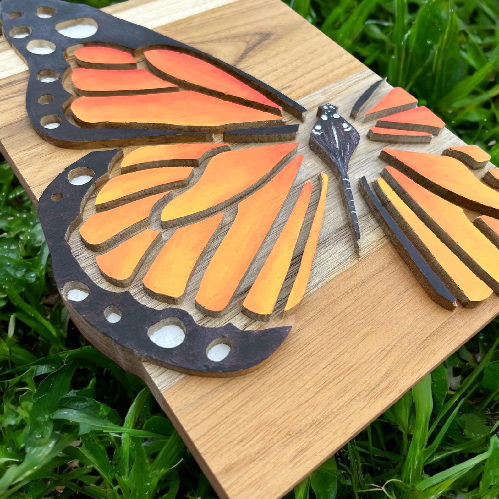 Wooden Hand-painted Butterfly Wall Art, Monarch Butterfly Wood Carving ...