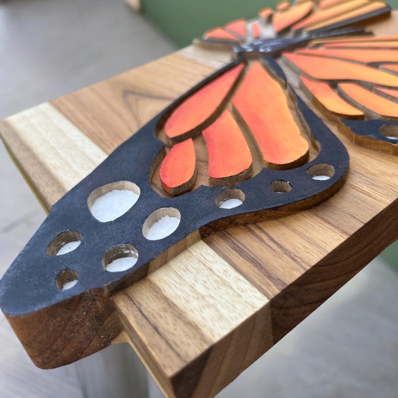 Wooden Hand-painted Butterfly Wall Art, Monarch Butterfly Wood Carving ...
