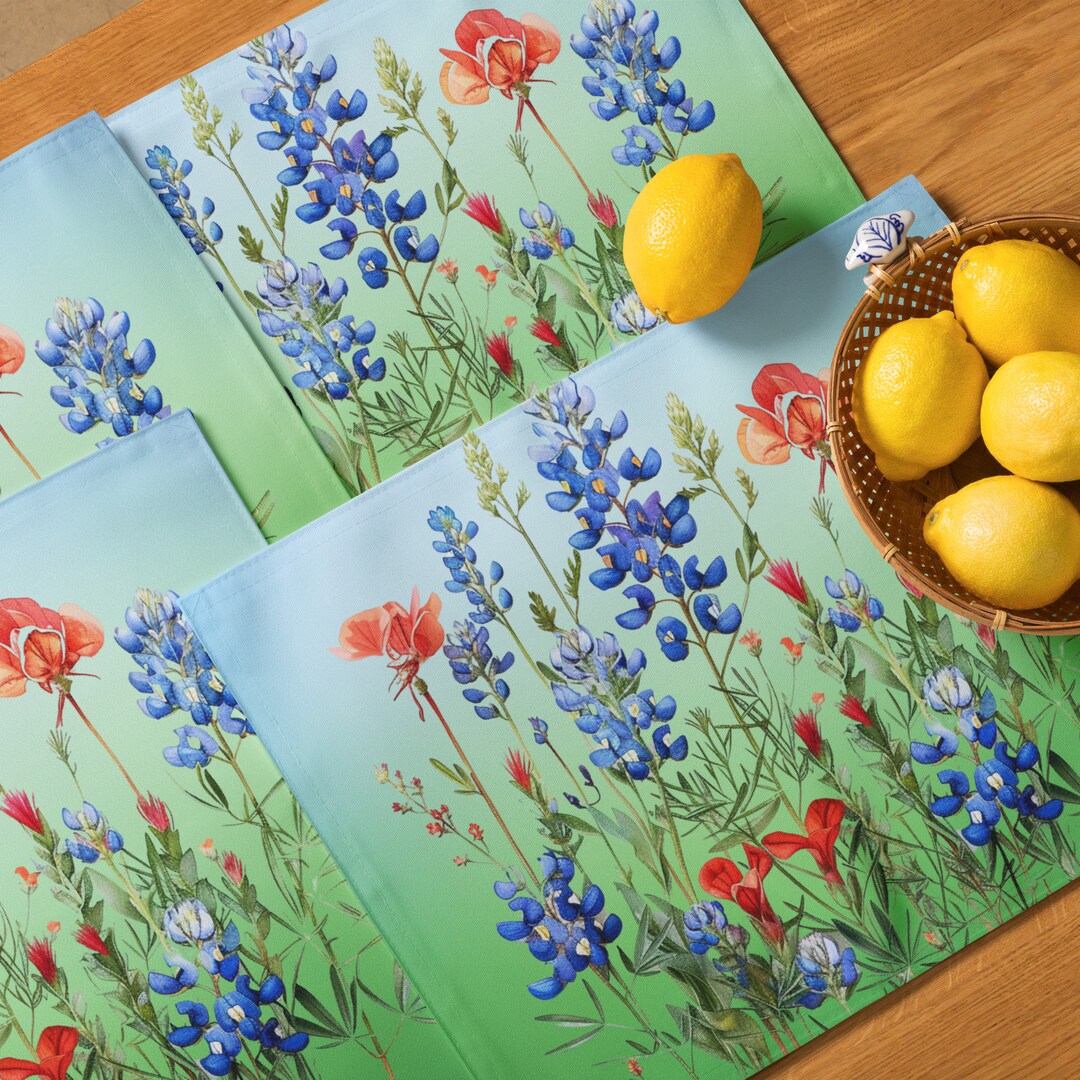 Table Placemat Bluebonnet Set of 4, Texas Wildflower Kitchen Table Mats ...