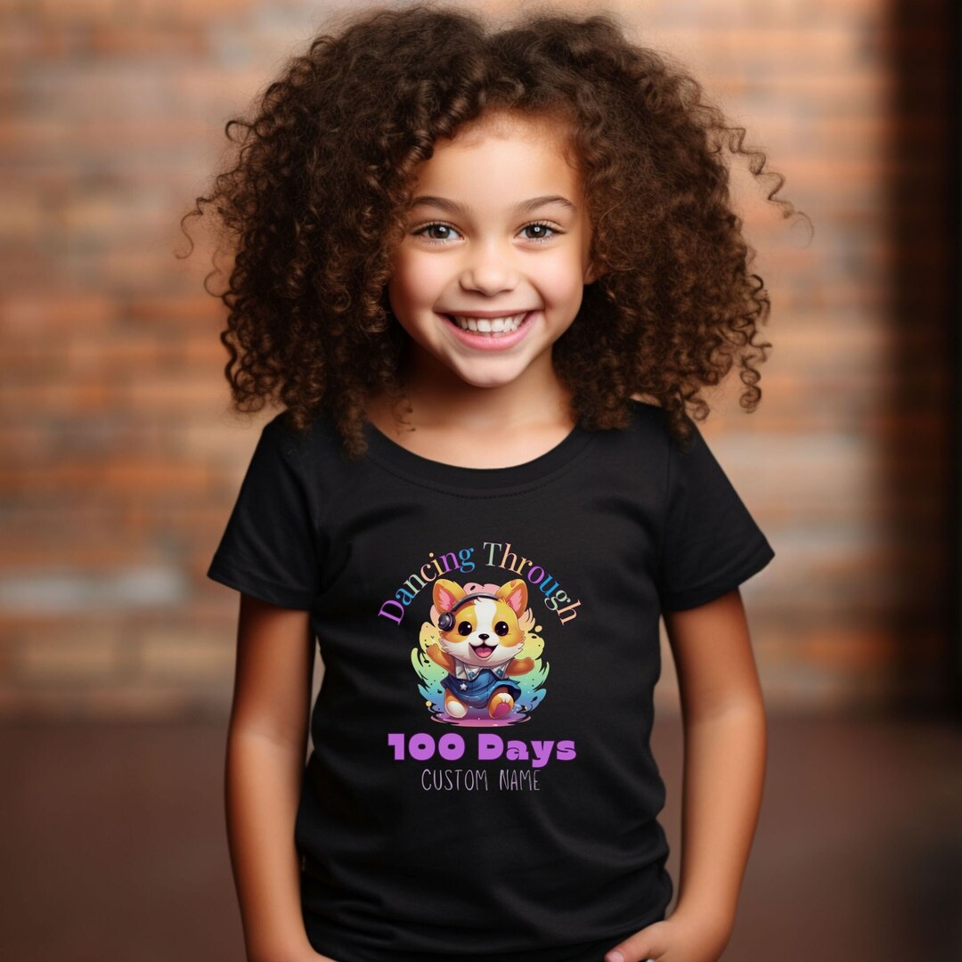 100 Days of School Youth Dancing Corgi T Shirt, Rainbow Puppy Childrens ...