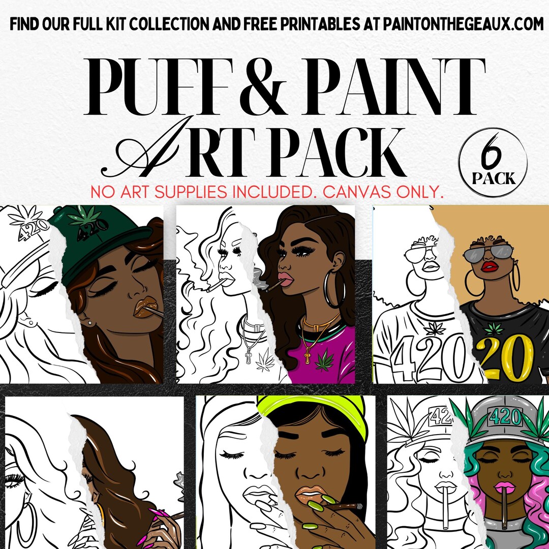 6-pack Puff and Paint DIY Paint and Sip Canvas Set, Pre-drawn Art for ...