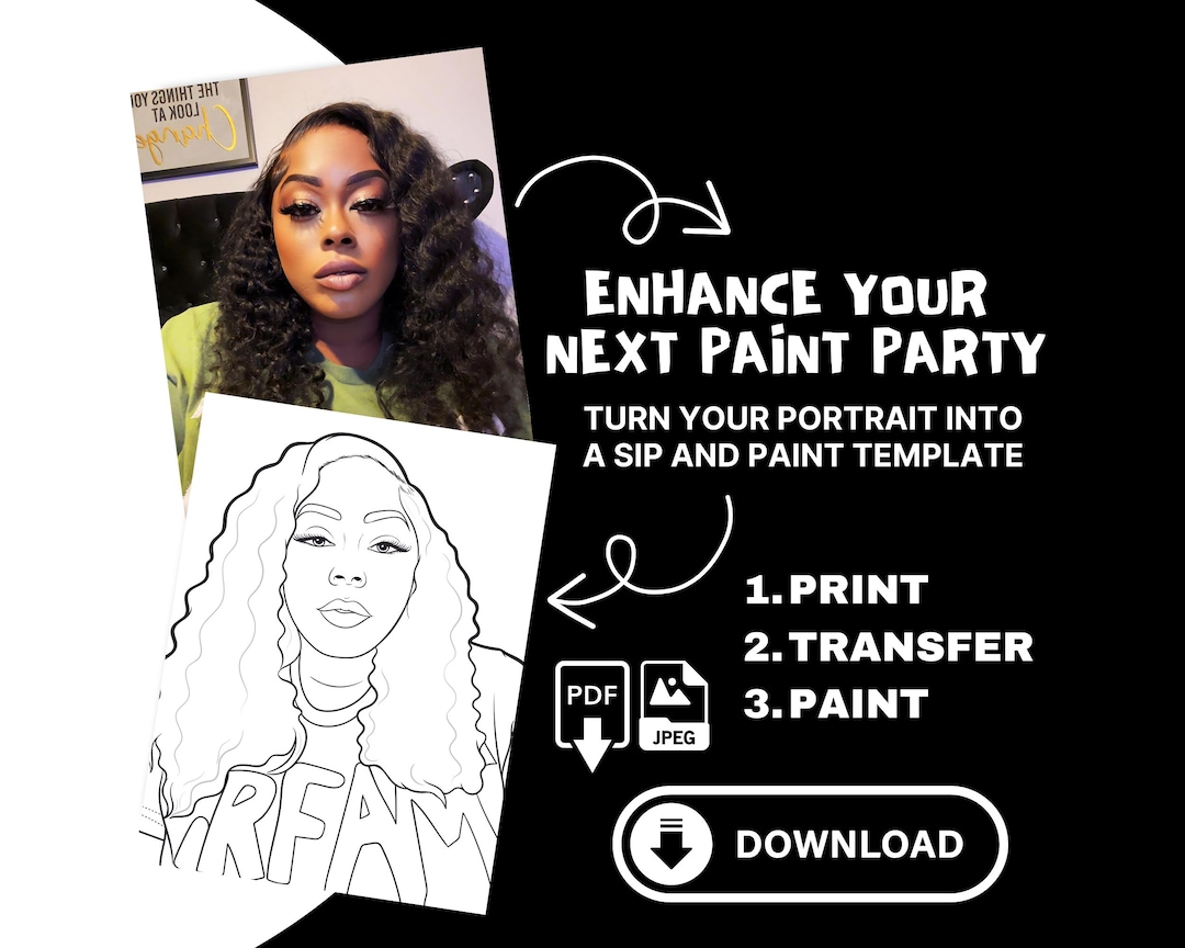 Custom Self Portrait Line Art Template | DIY Paint and Sip Party ...