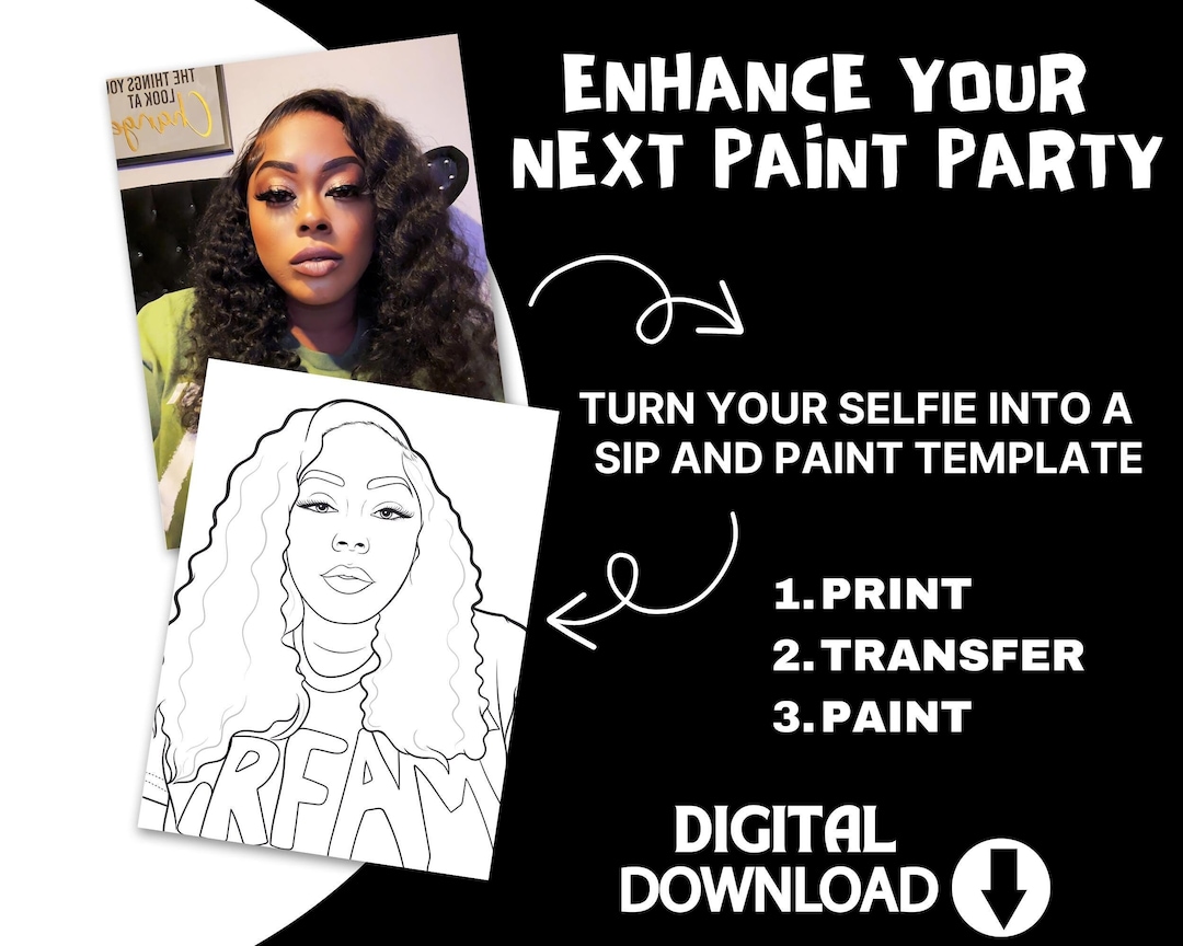 DIY Paint Your Selfie Digital Template, Custom Canvas Line Art ...