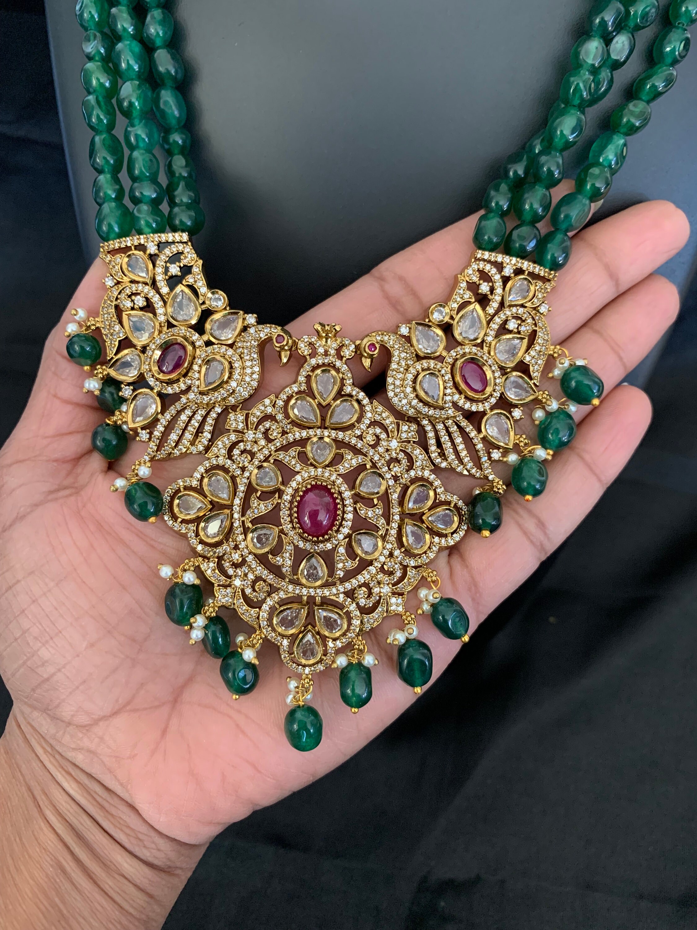 Green Bead Long Haram/ Indian Jewelry/ Pakistani Jewelry/ - Etsy