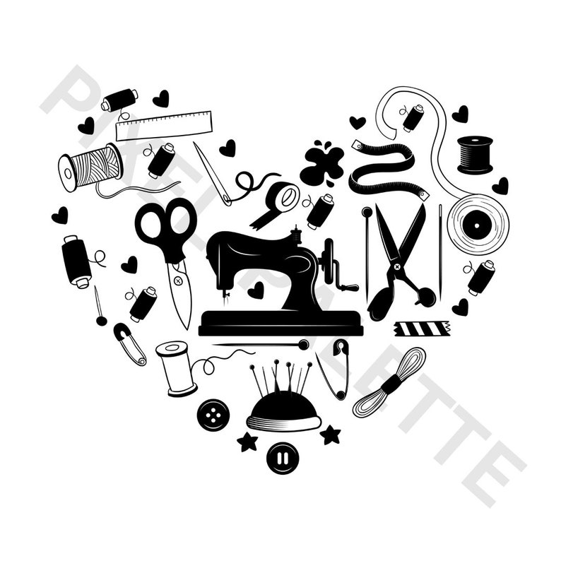 Sewing Equipment Heart Arrangement SVG, EPS, DXF Cut File / Sewing ...