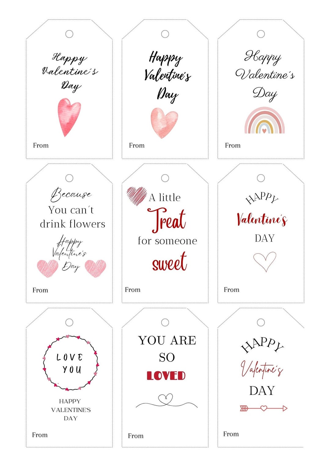 Valentine's Day Gift Tag Template, Printable Simple Valentine's Tag ...