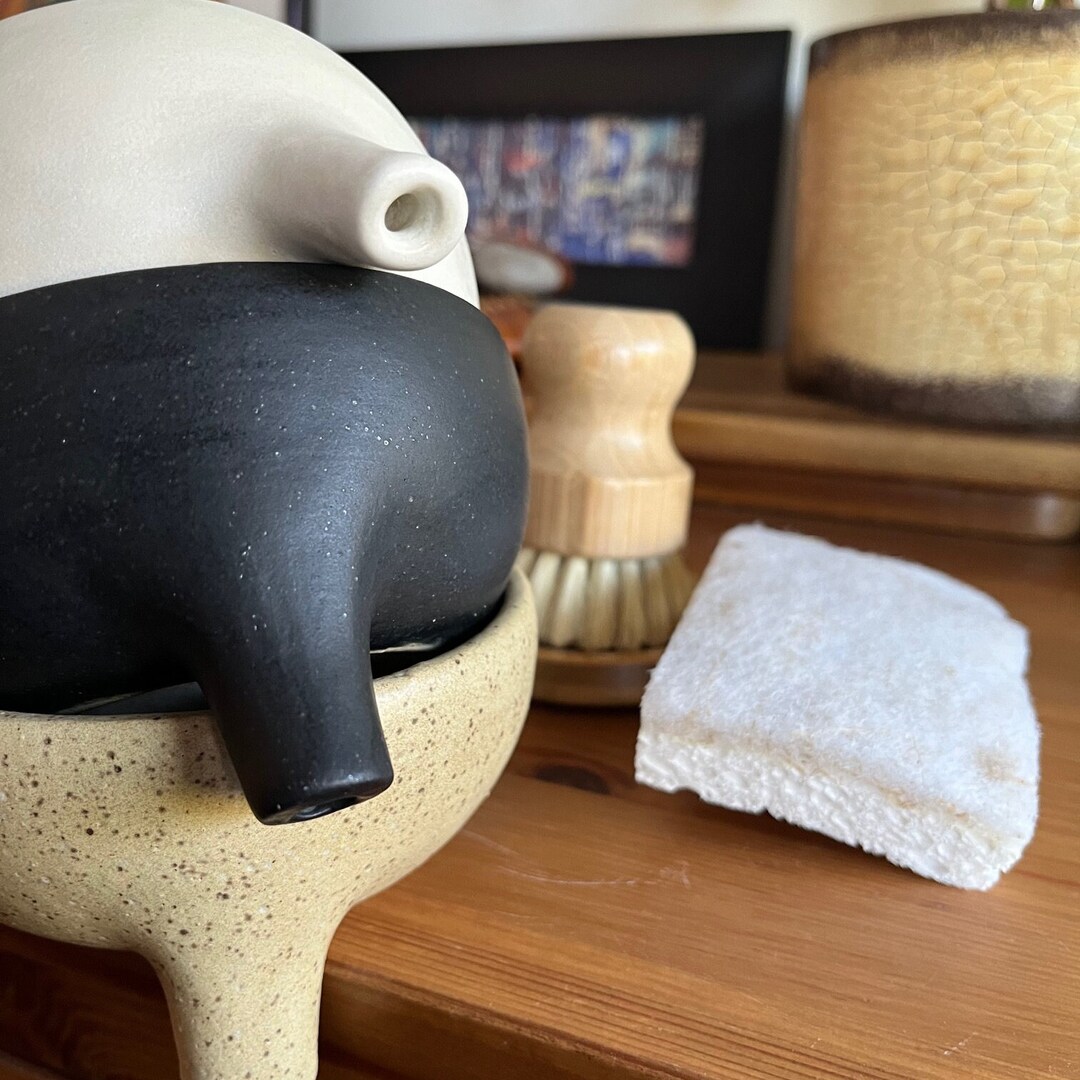 Stoneware Soap/sponge/scrub Brush Dish With Drain Spout - Etsy
