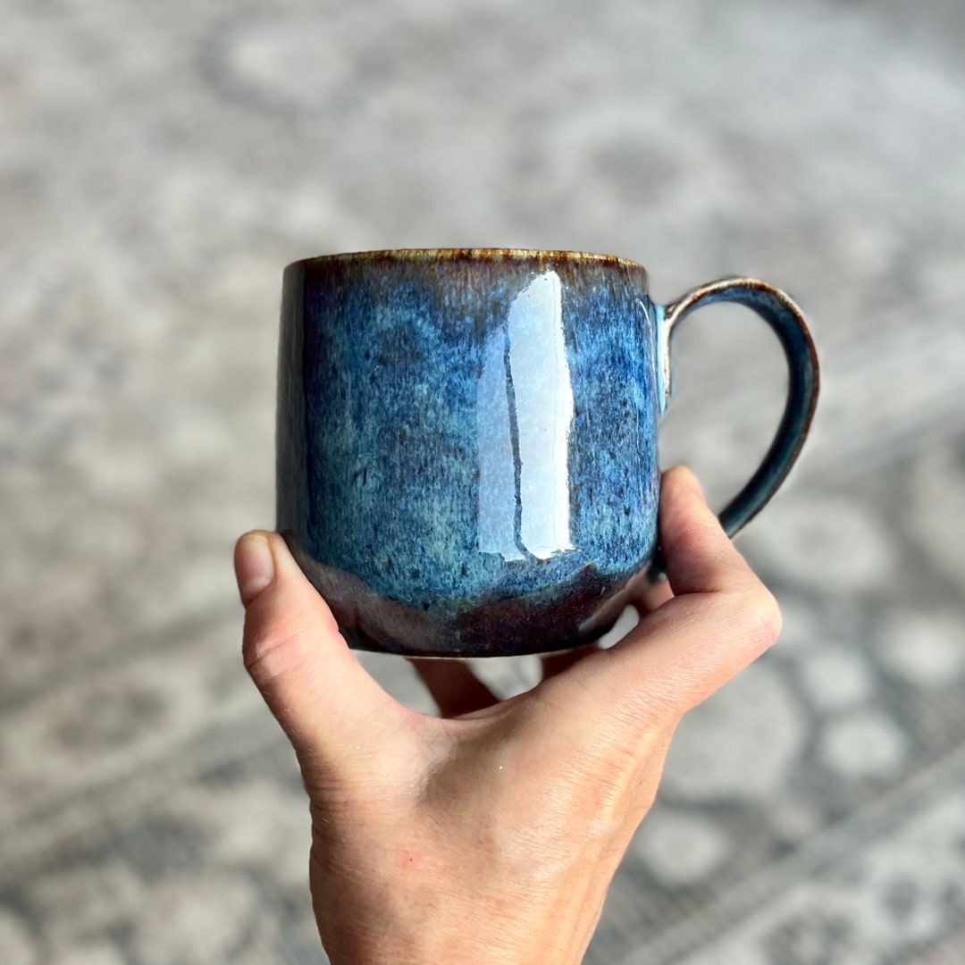 Reactive Stoneware Mug in Blues and Browns - 12 Oz. Capacity - Etsy